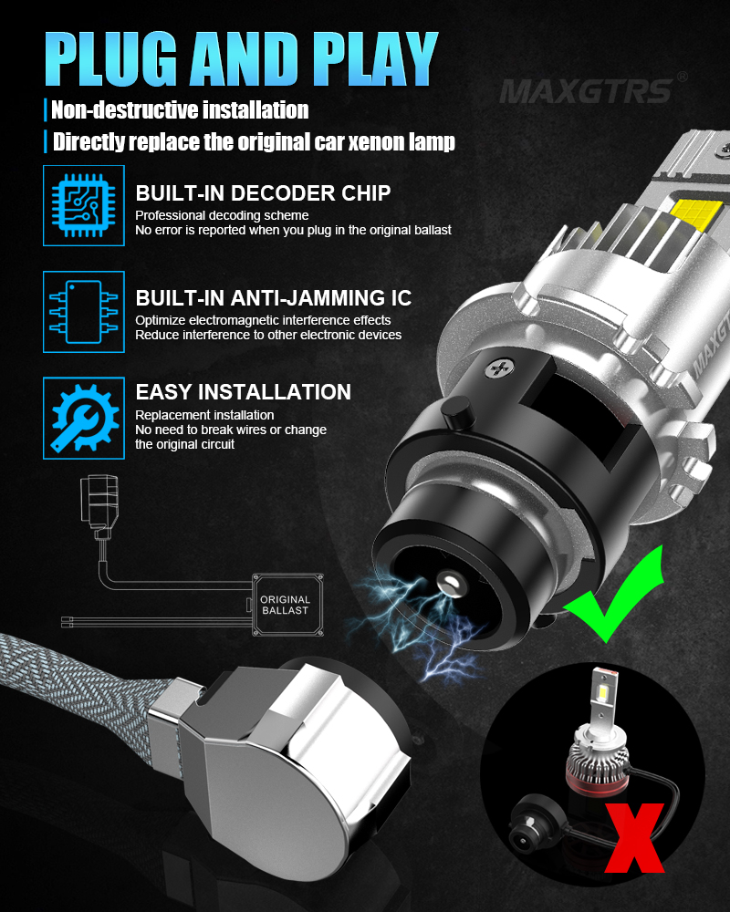 MAXGTRS 2x D1S D4S D4R D2R D2S LED Headlight Bulbs 6000K White ...