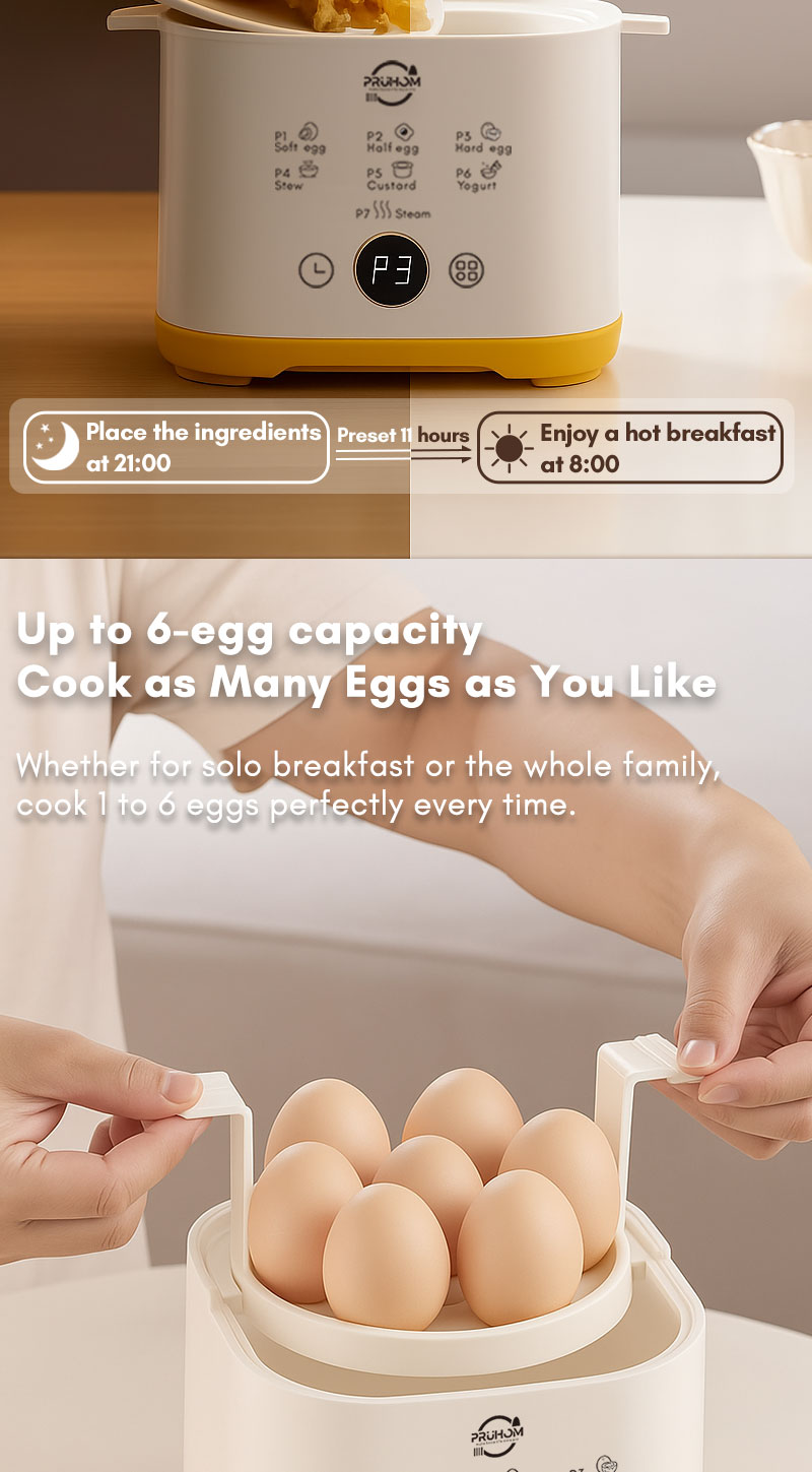 PRUHOM Egg Boiler With Steamer 7 In 1 Half Boiled Egg Maker Trebus ...