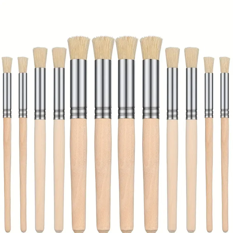24pcs Stencil Brushes Set - Anti-Shedding Natural Hog Bristles, Wooden ...