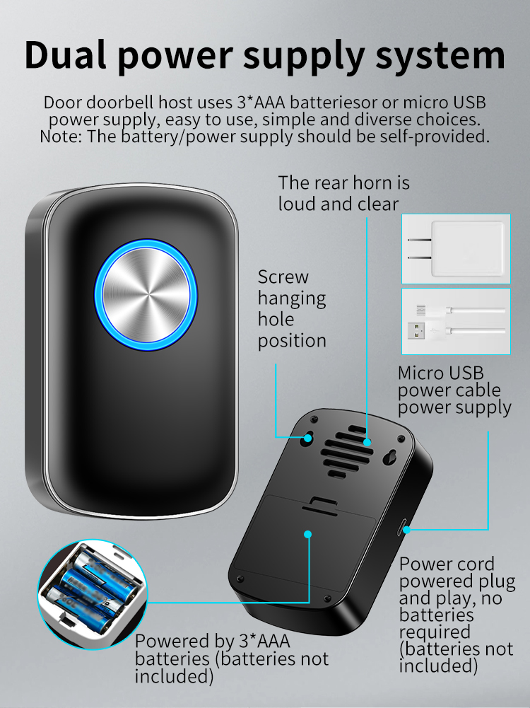 New wireless doorbell with waterproof outdoor ring, featuring 60 ...