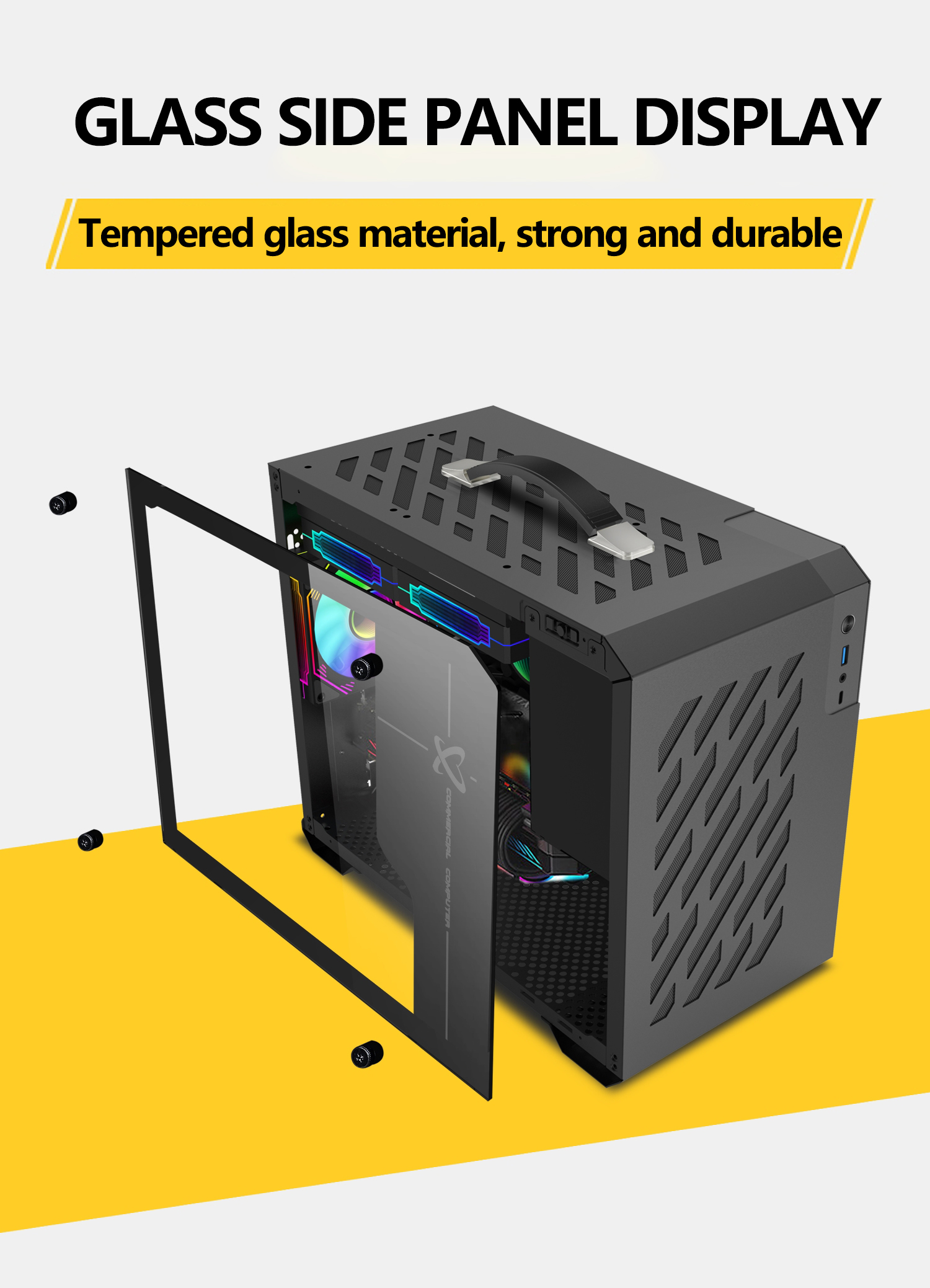 PowerTrain X200 portable desktop computer MATX glass side transparent ...