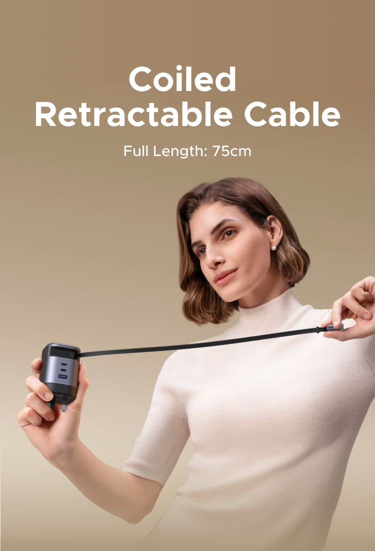 【Retractable Cable】UGREEN 100W/65W/45W 4 Ports GaN Retractable 75cm ...
