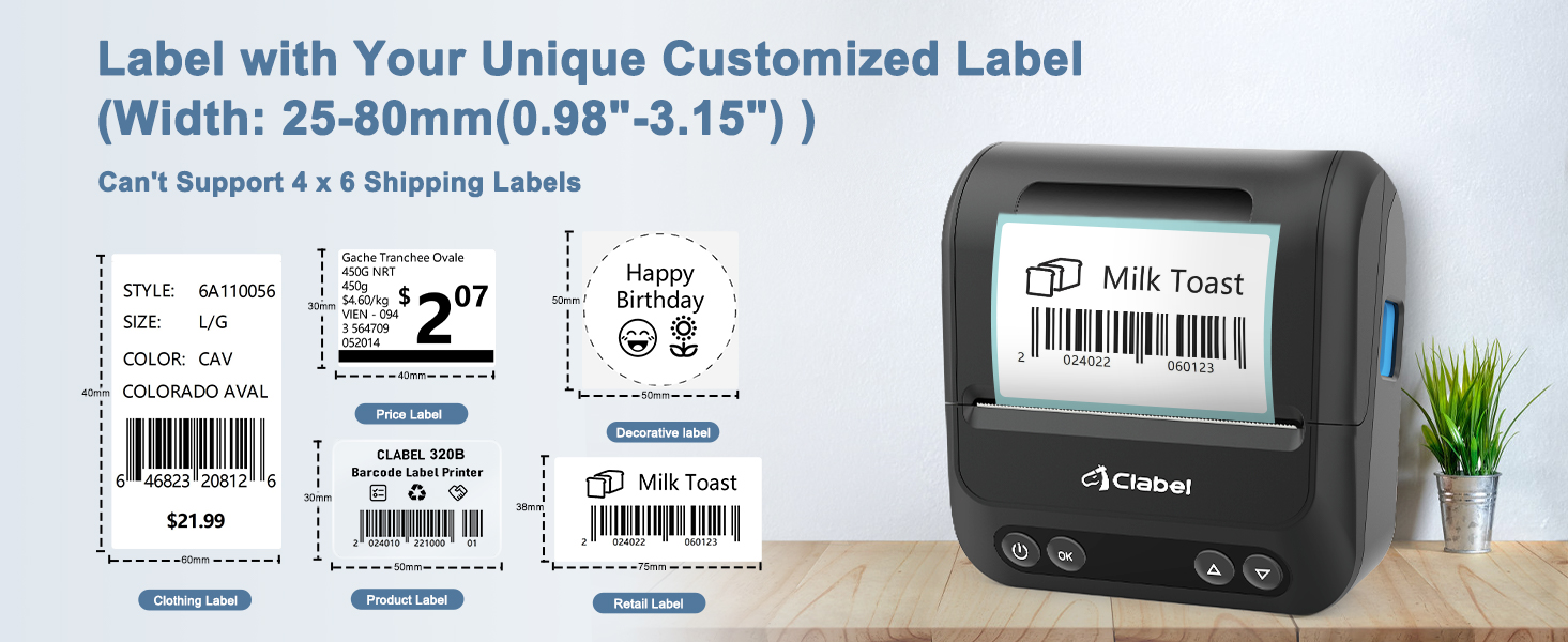 CLABEL 320B/S1 Portable Label Printer, Thermal Printer, Sticker Printer ...