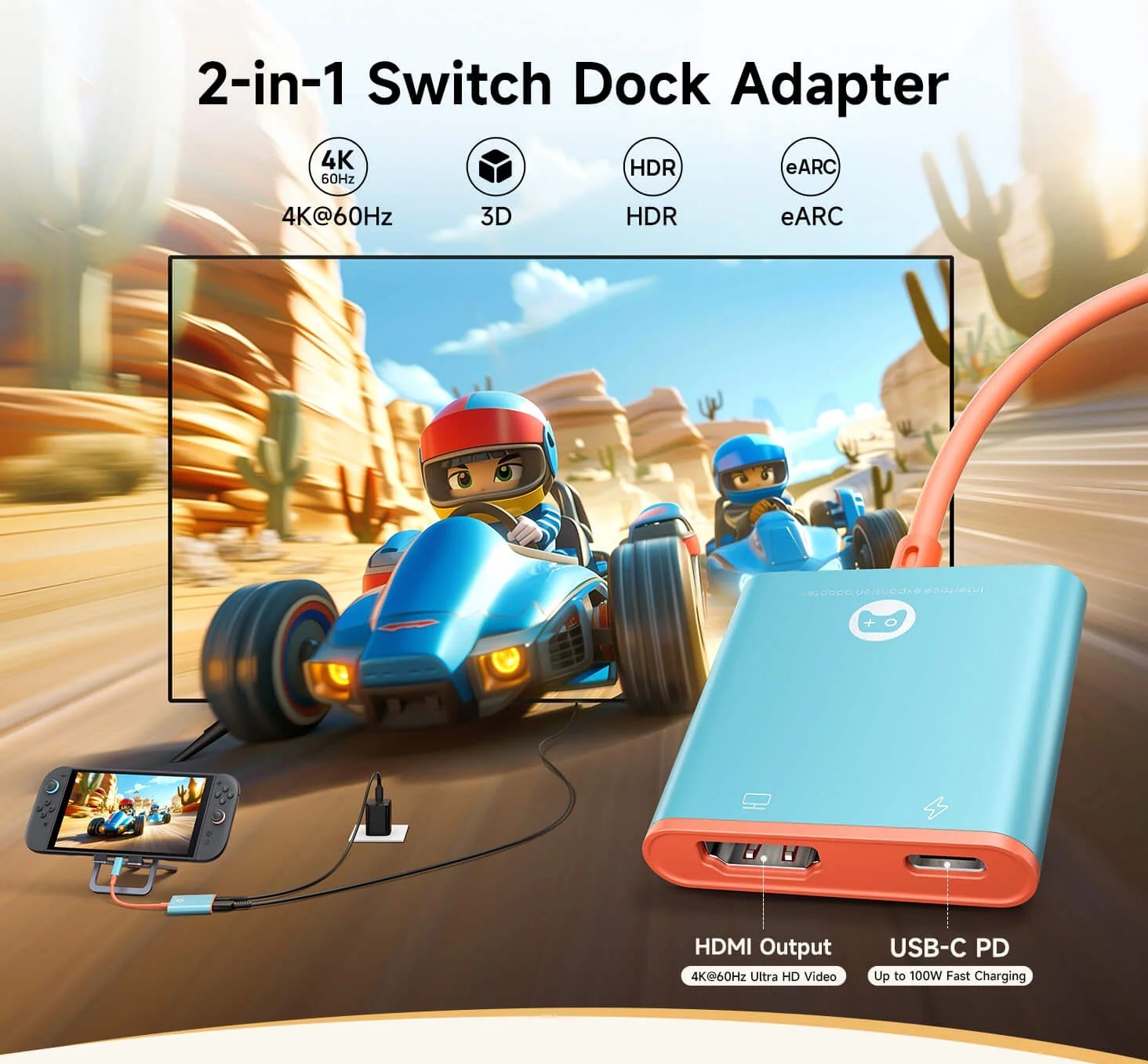 JSAUX Dock Adapter for Switch 2 Docking Station 3-in-1 USB Type C HDMI ...