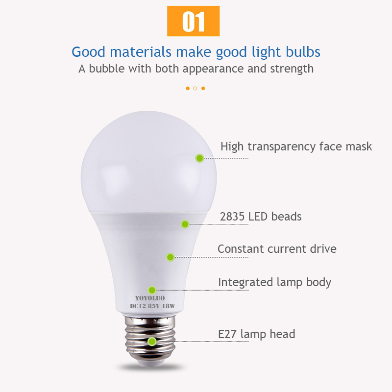 DC 12V LED Bulb E27 DC AC 12V 24V 36V 48V Lamps 3W 6W 9W 12W 15W 18W ...