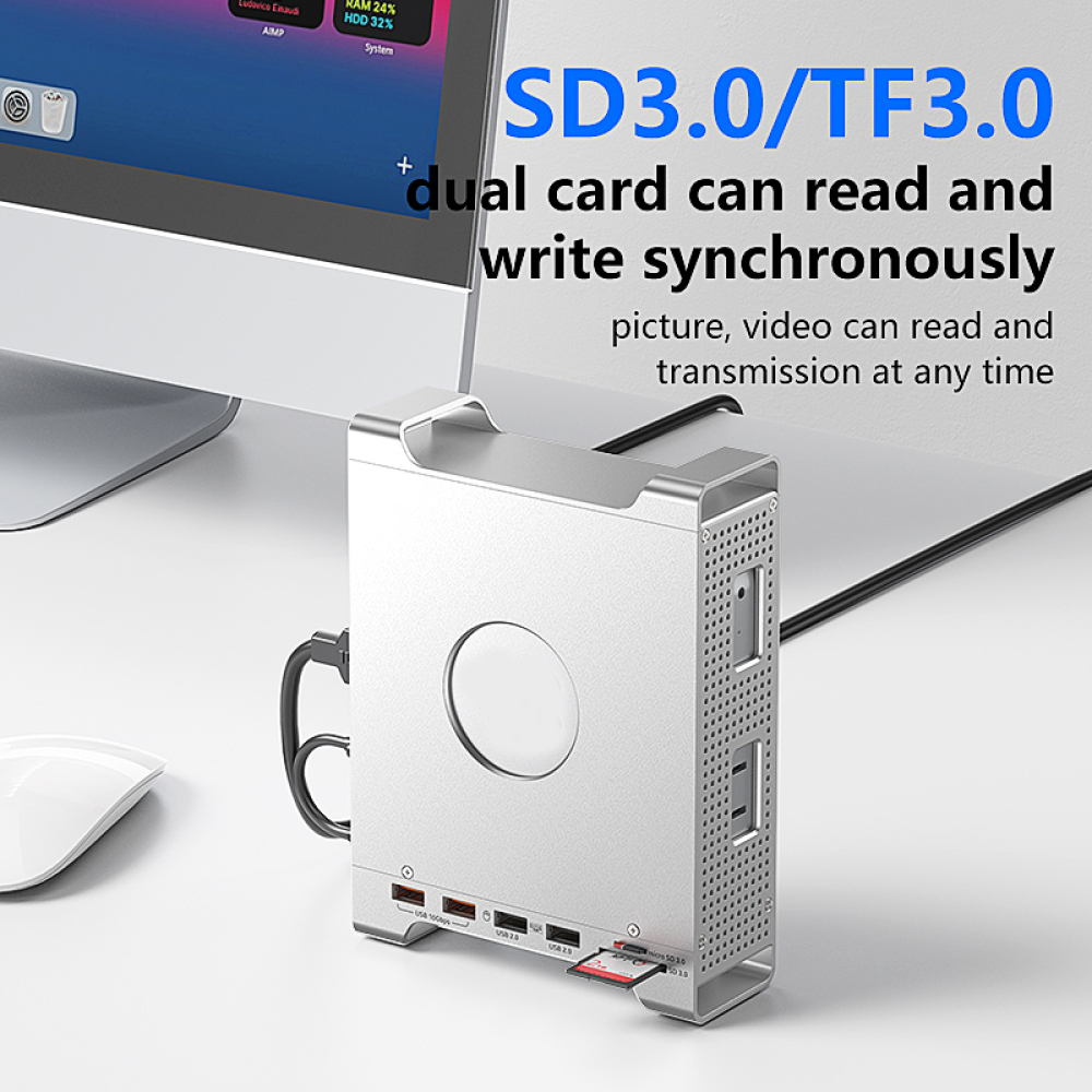 USB C Hub with M.2 SSD Enclosure for Mac Mini M4/M4 Pro Stand Type-C Docking Station SSD Case ...