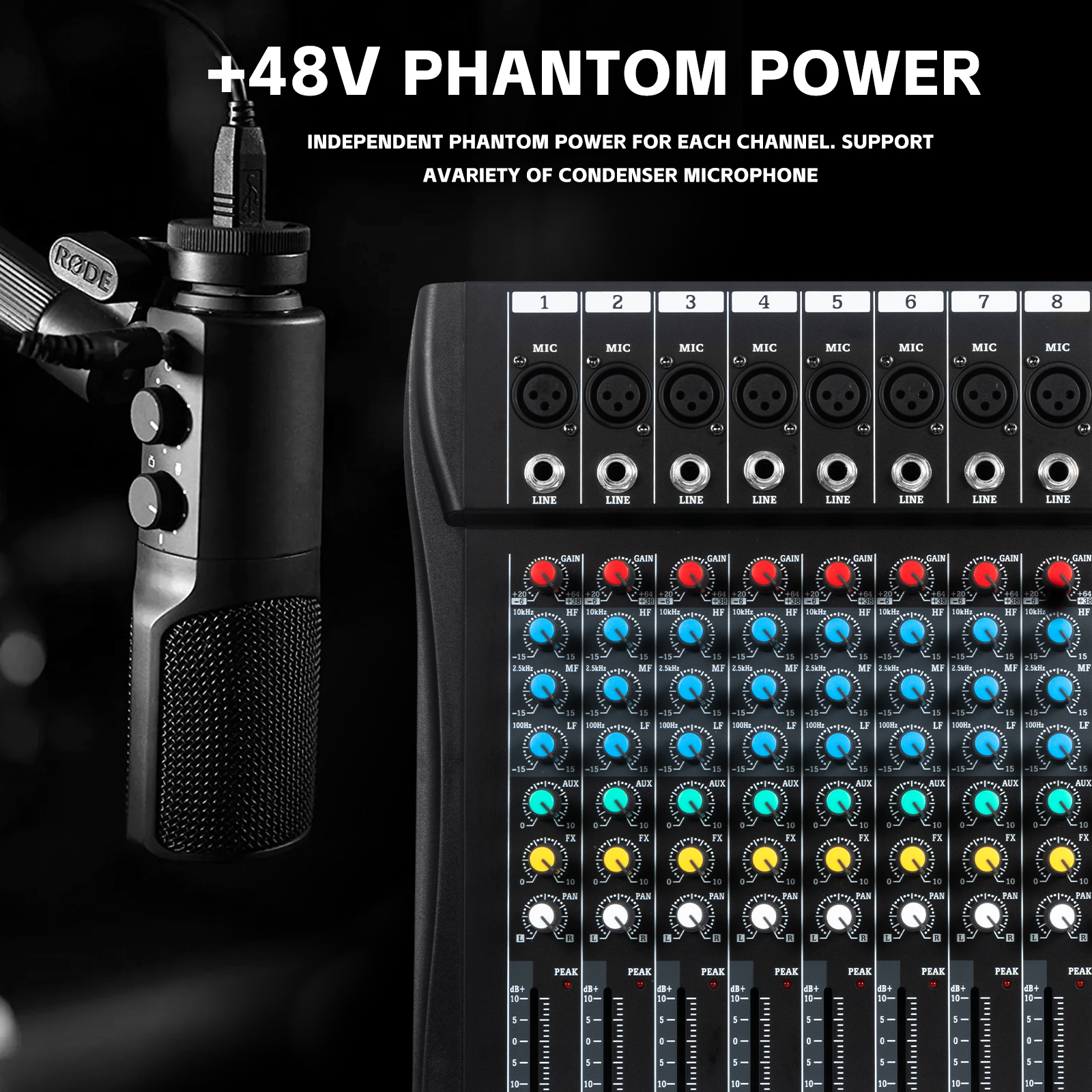 SHALANRA CT80S Professional 8 Channel Audio Mixer Sound Mixing Console ...