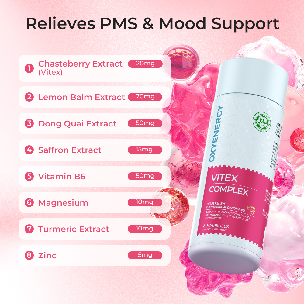 Oxyenergy Women Vitex Complex Capsules Multivitamin & Mineral For PMS / Period Cramps / Bloat ...