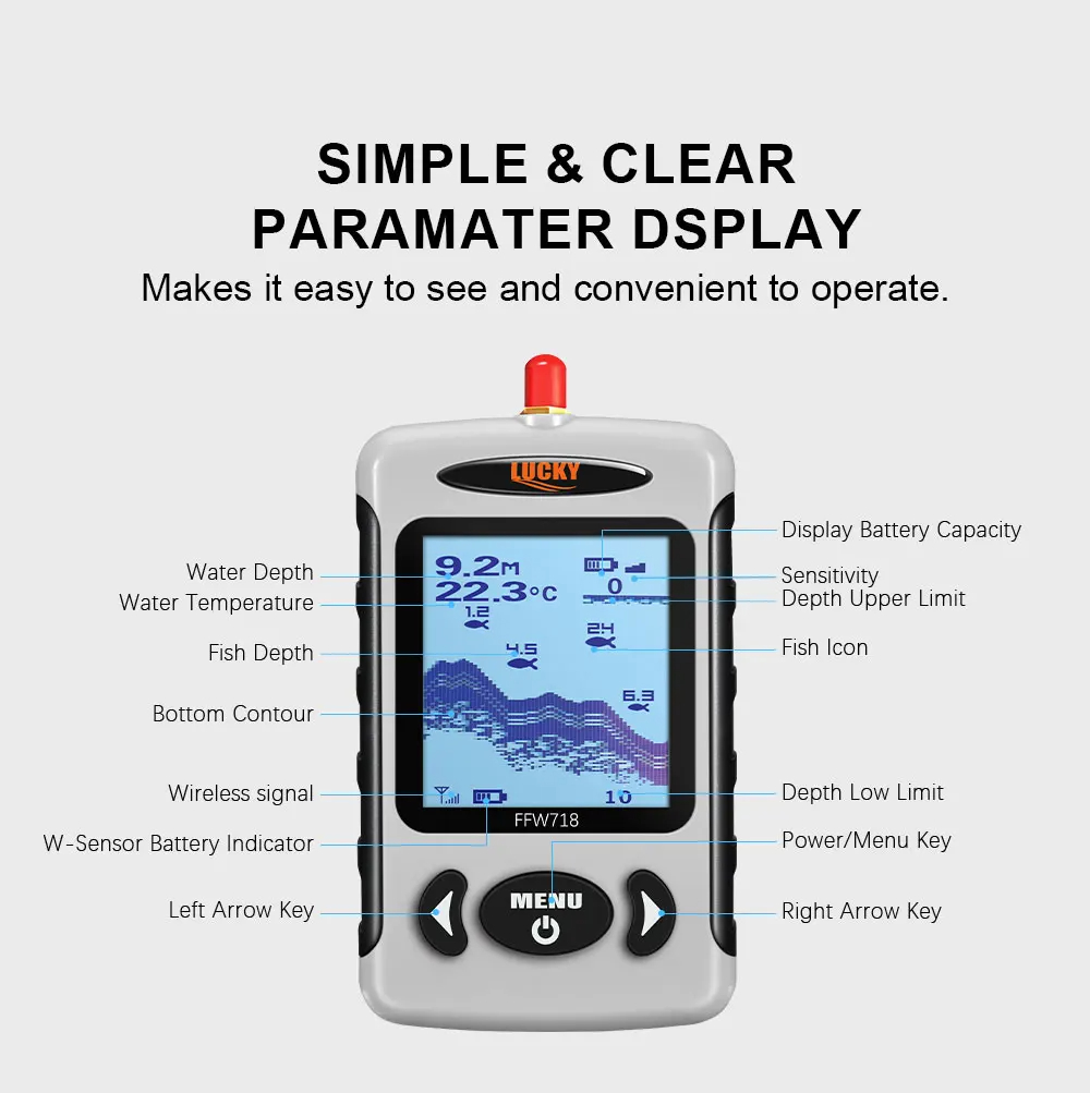 Menu Wireless Sonar Portable Fish Finder Sensor Echo Sounder Alarm ...