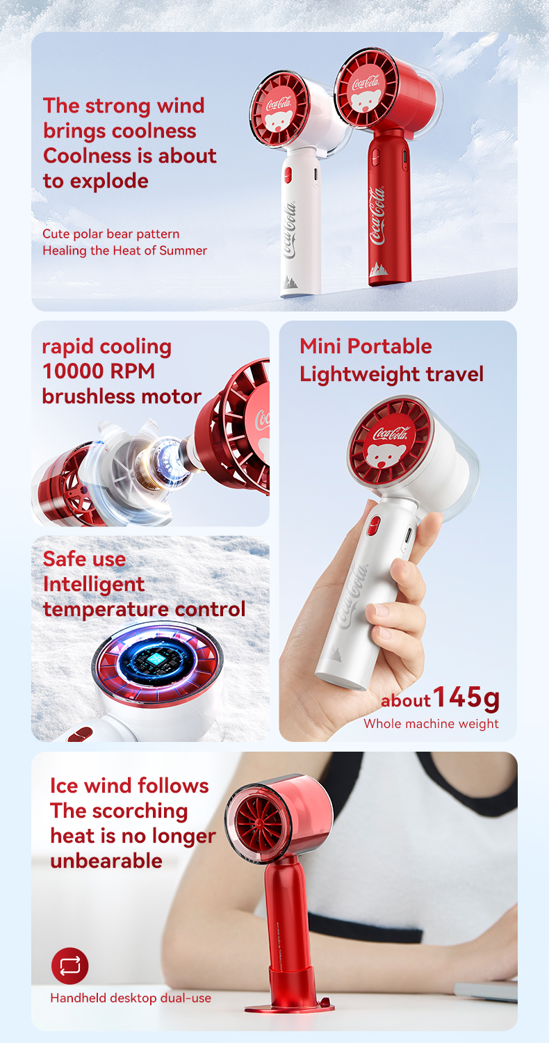 Coca-Cola C10 Handheld Fan Mini Portable Rechargeable USB Fans With 5 ...