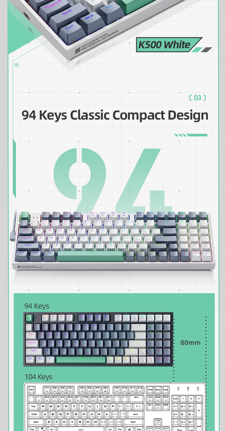Machenike K500 Series Wired Mechanical Keyboard, Hot-swappable RGB/LED ...