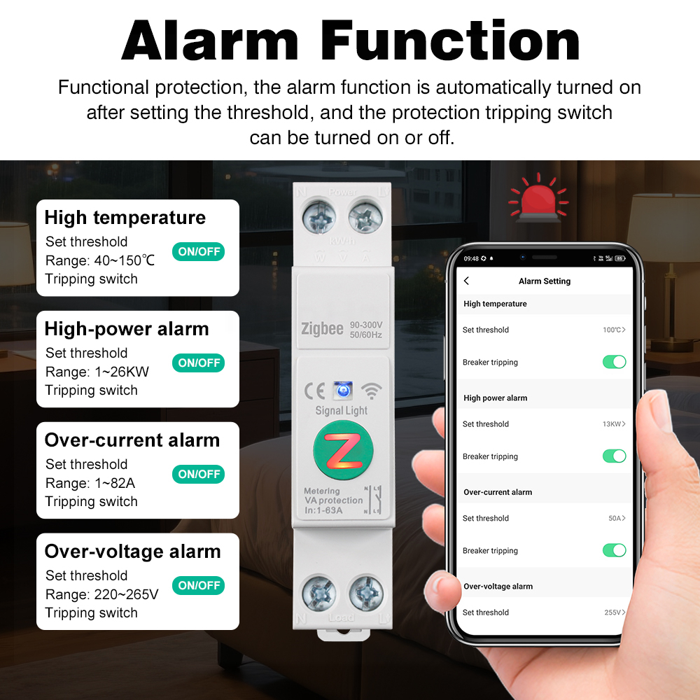 For TUYA 63A WiFi/Zigbee MCB Smart Circuit Breaker Over Current Under ...