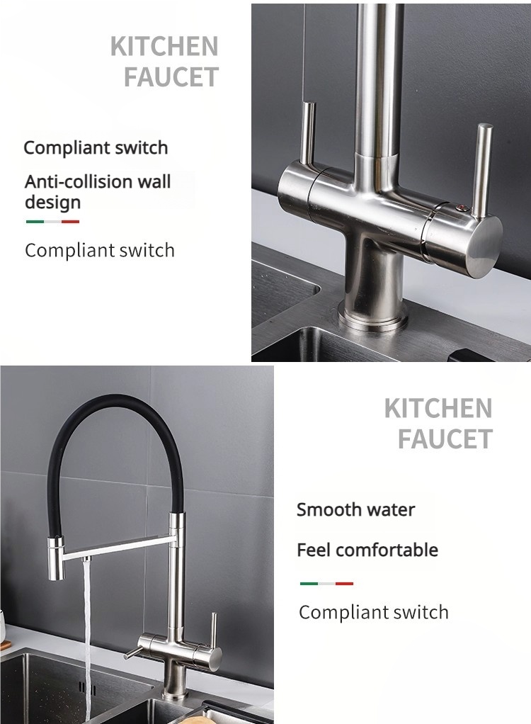 Kitchen pull-out faucet three-in-one hot and cold water faucet dual-use ...