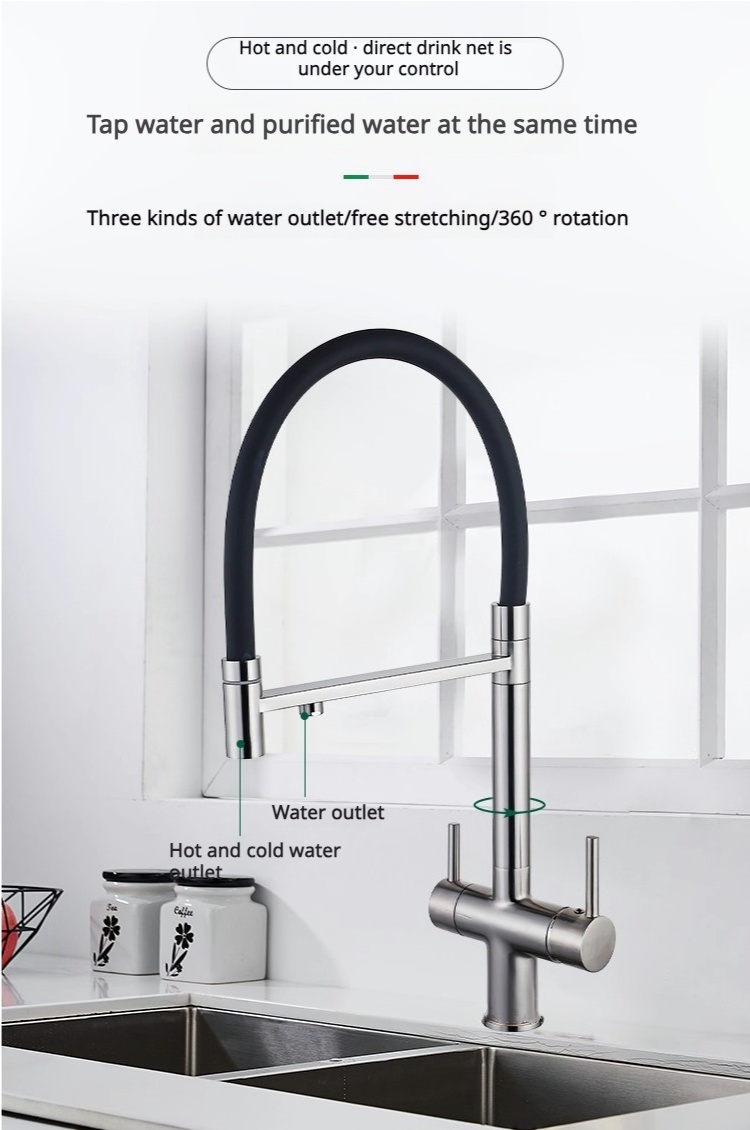 Kitchen pull-out faucet three-in-one hot and cold water faucet dual-use ...