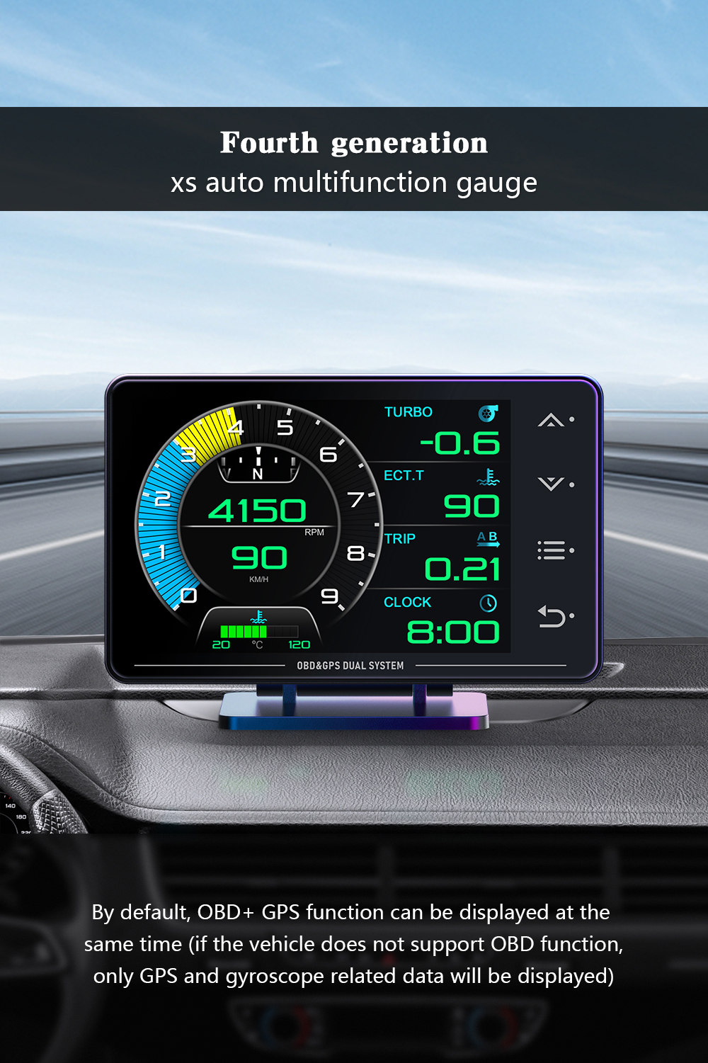 XS OBD2 Meter Gauge Car GPS Alarm Speed display Water temp RPM Turbo ...