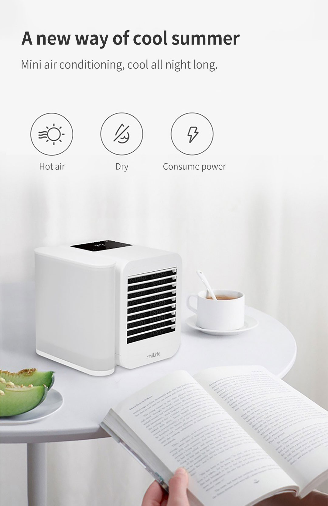 MiLife E15 Mini Air Conditioning Fan 1000mL Removable Tank 3-in-1 Cooling Modes 99 Speeds ...