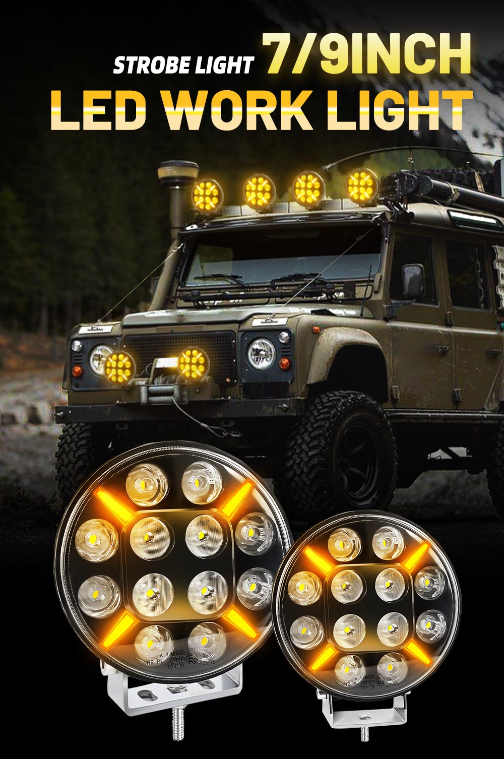 9inch Led Spotlight 12v 24v Lampu Jumbo Strobe Dual Color Led Day Light ...