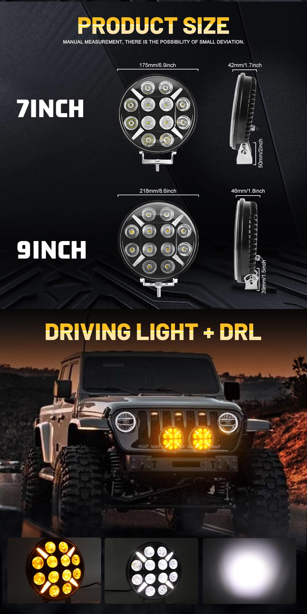 9inch Led Spotlight 12v 24v Lampu Jumbo Strobe Dual Color Led Day Light ...