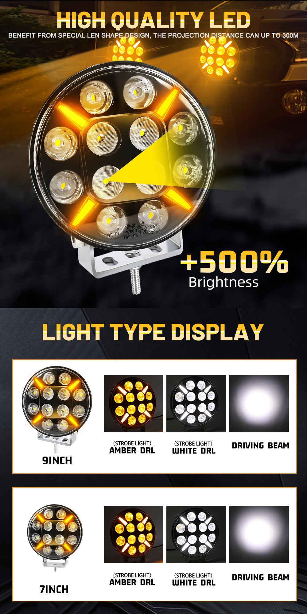 9inch Led Spotlight 12v 24v Lampu Jumbo Strobe Dual Color Led Day Light ...