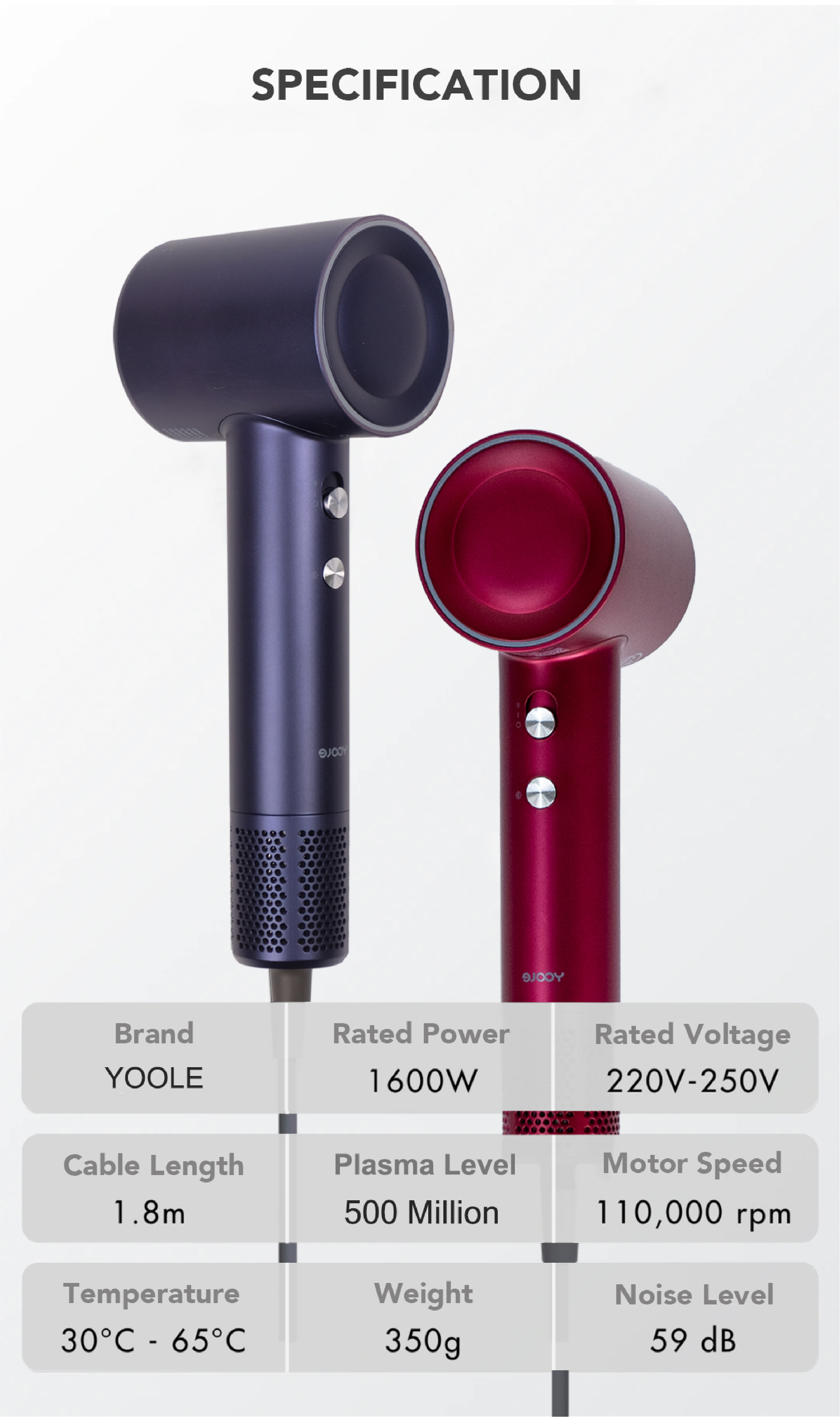 YOOLE High Speed Hair Dryer S+| plasma Technology | light weight | 110K ...
