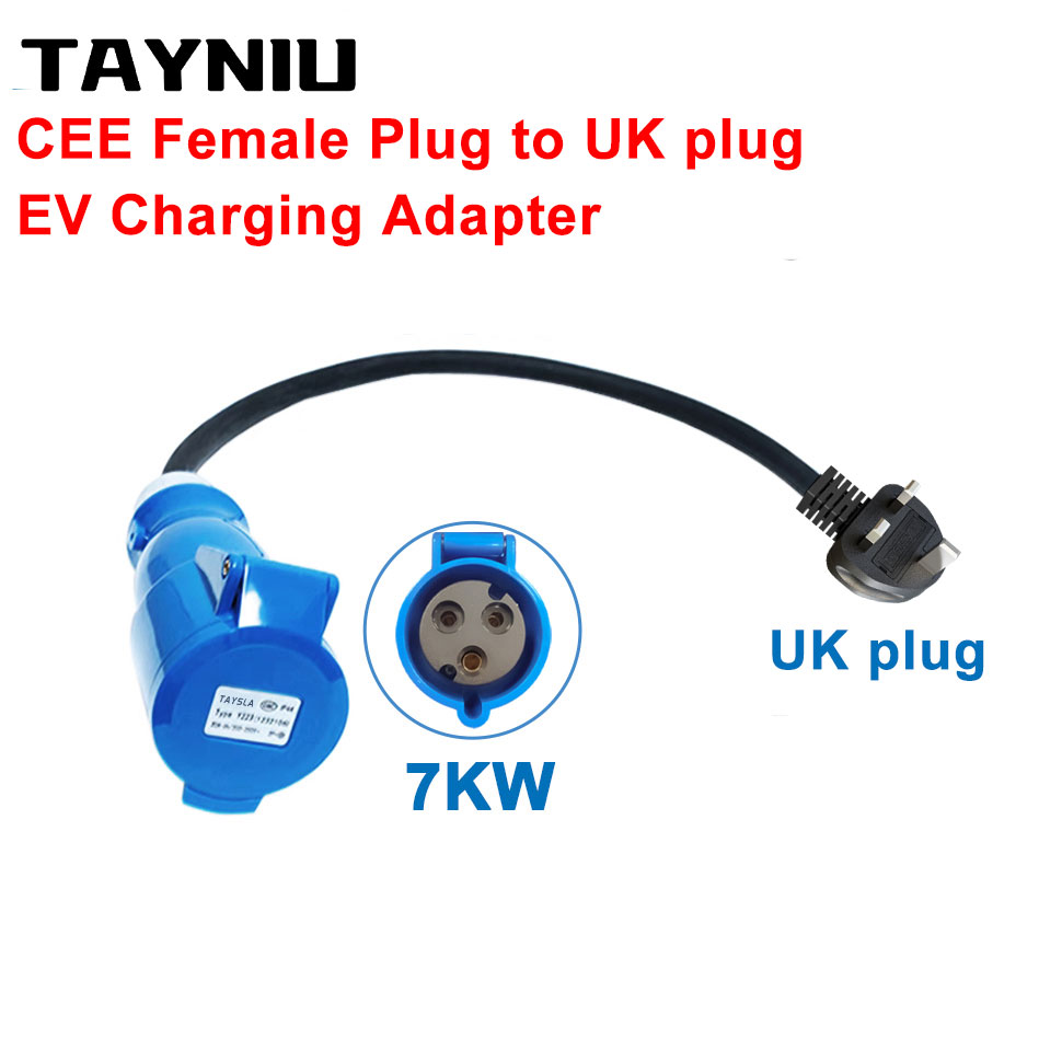 TAYNIU EV Portable Charger 3pin UK Plug To CEE Blue Power Female Plug ...