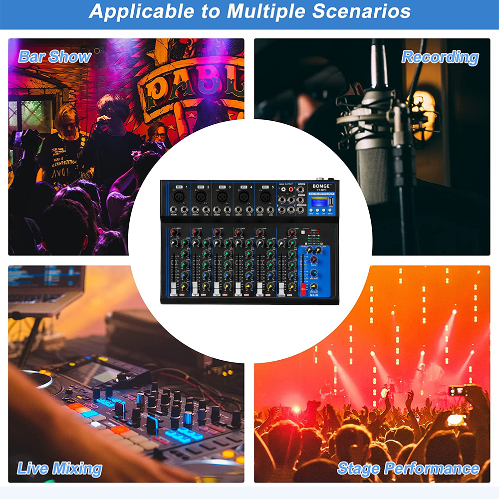BOMGE F7 Bluetooth Portable Audio Mixer w/USB DJ Sound Mixing Console ...