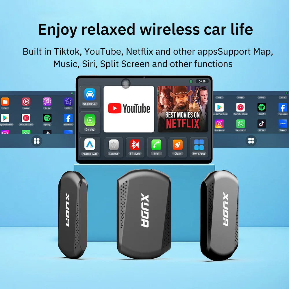 XUDA New 4+64GB Android 14 3In1 Wireless CarPlay Ai Box Wireless ...