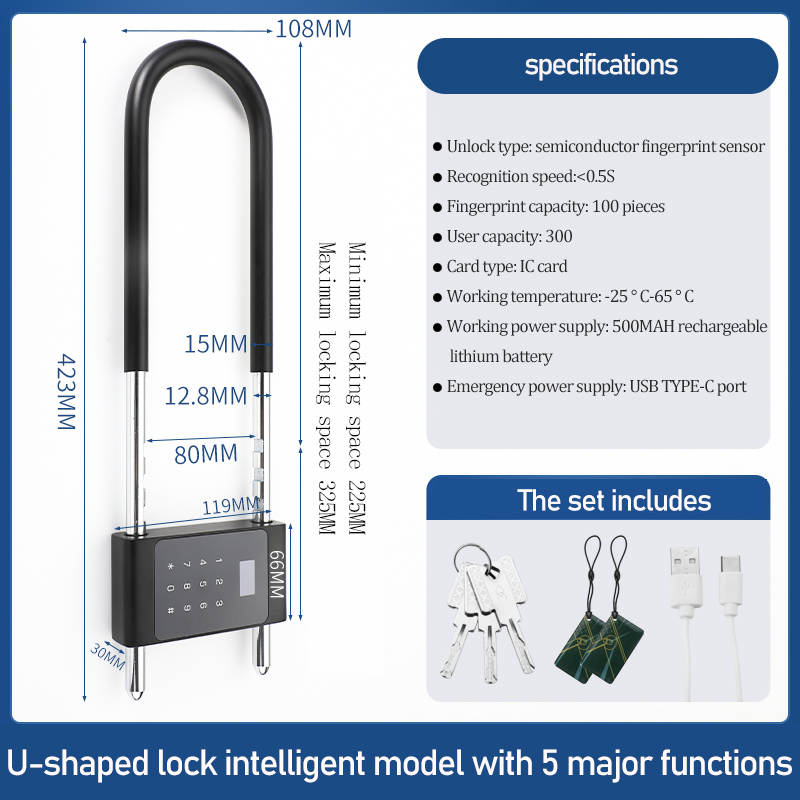 U Shape Fingerprint Glass Door Lock Smart Biometric Keyless Digital ...