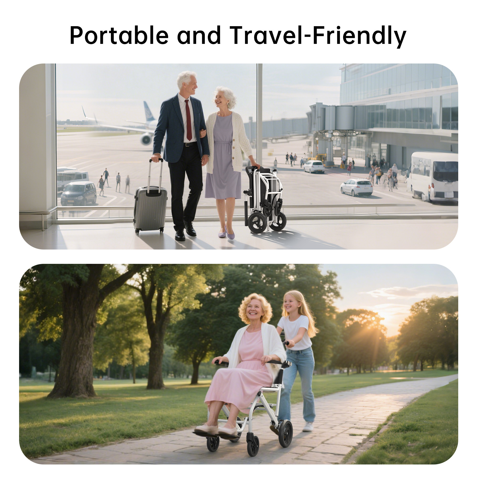 Foldable Mobility Walker & Rollator with Adjustable Handles, Large ...