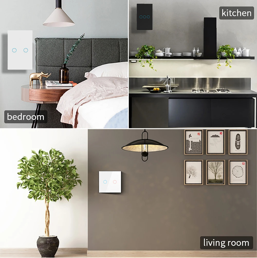 US EU Wall Touch Switch Crystal Tempered Glass Panel Light Switches 1/2 ...