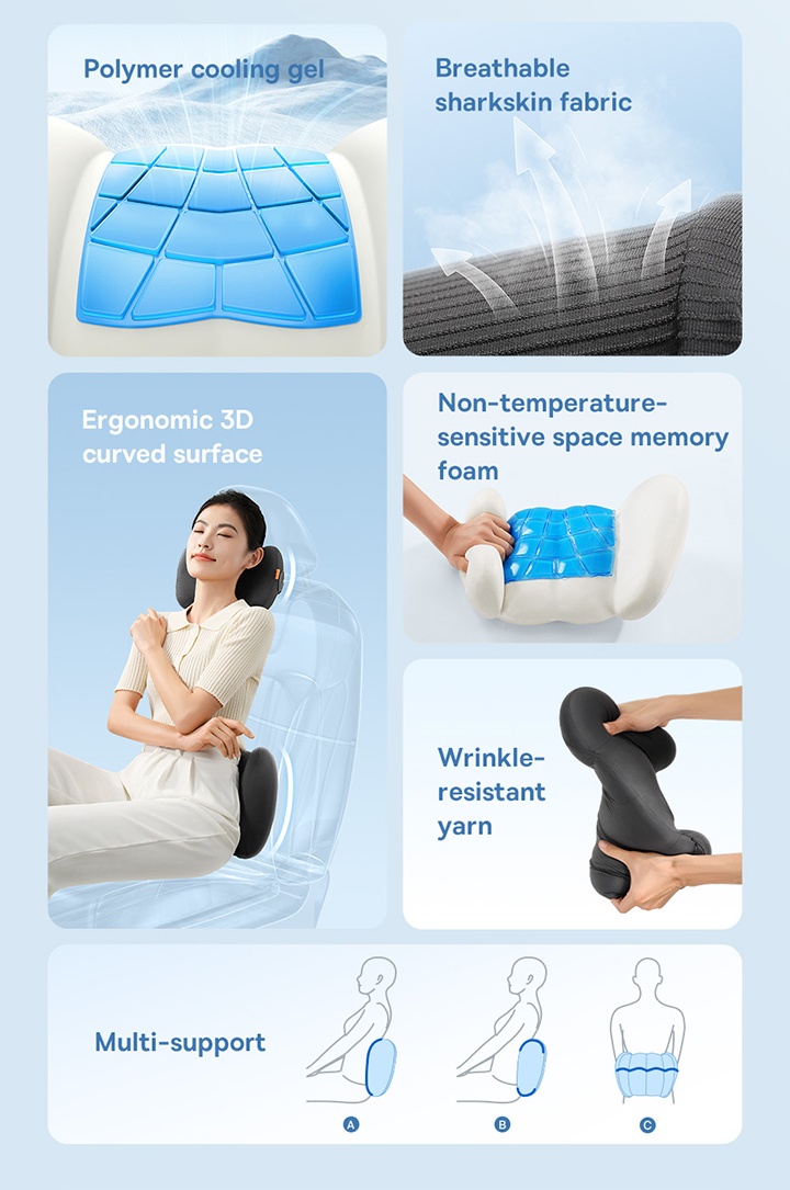 Baseus ComfortRide Series Car Cooling Headrest Pillow Lumbar Pillow ...
