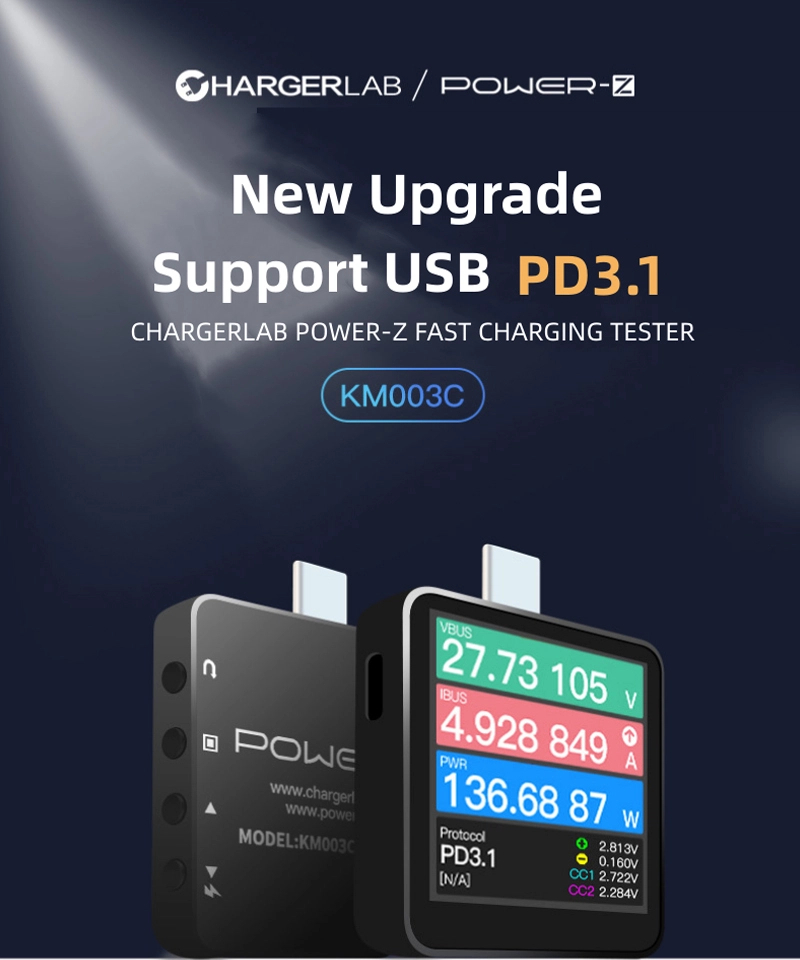 POWER-Z USB Tester KM003C Micro Digital Voltmeter QC5.0/PD3.1 Voltage ...