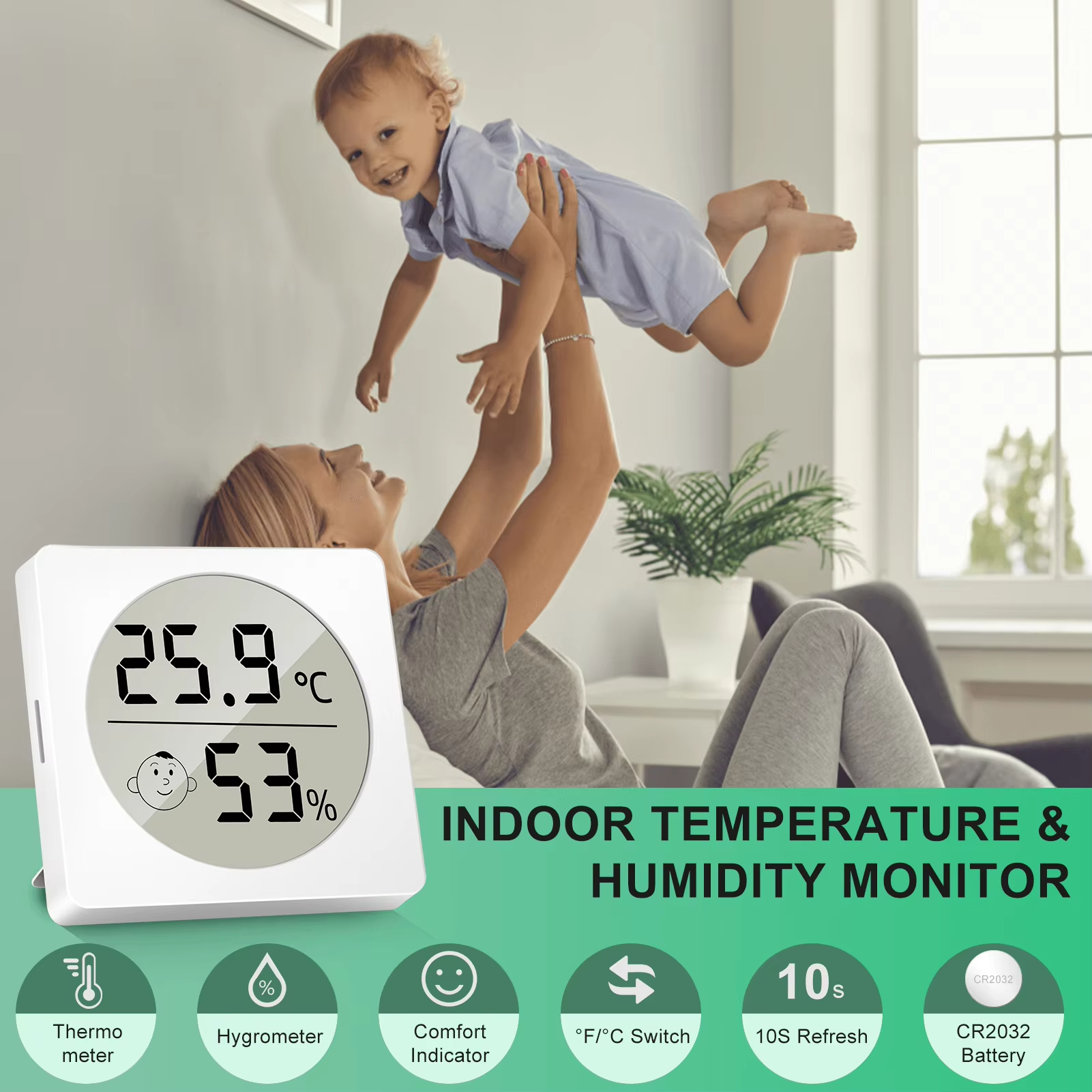 Thermometer & Hygrometer ABS LCD Real-Time Monitoring,untuk Rumah ...