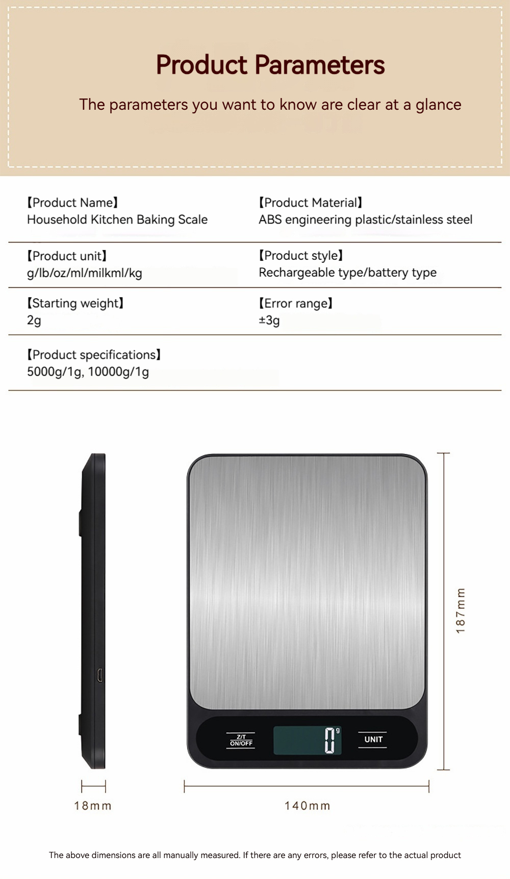 INSMART Smart Kitchen Scale Stainless Steel Kitchen Scale Rechargeable ...
