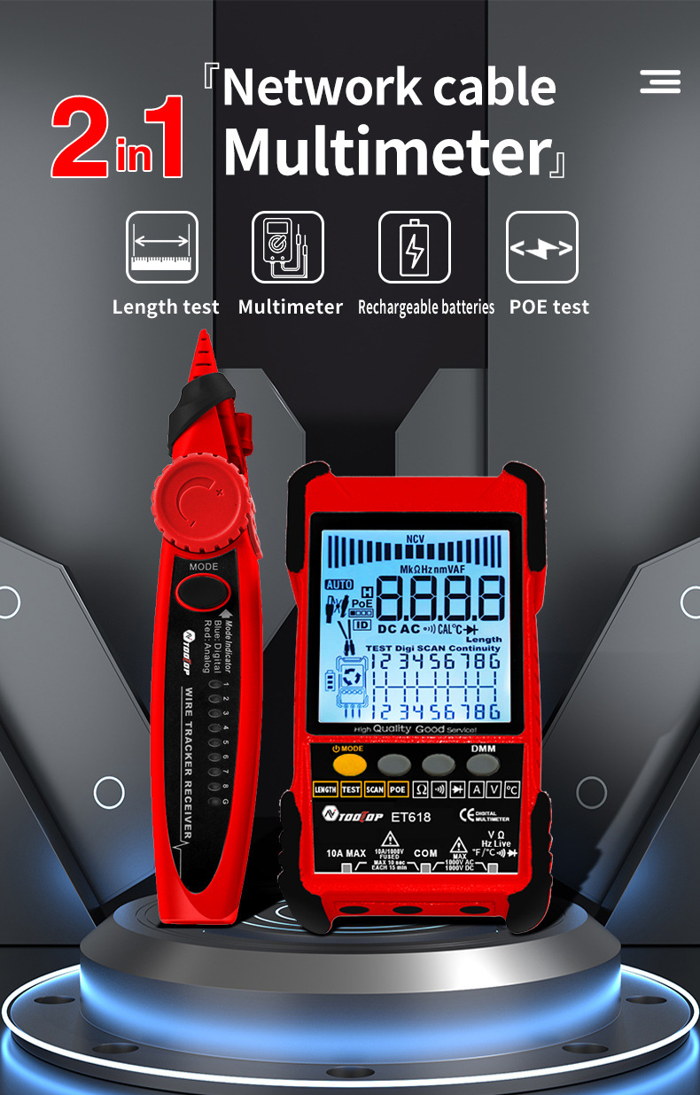 ET616/ET618 Network Cable Tester with LCD Display Analogs Digital ...