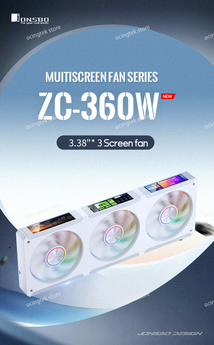 JONSBO ZC-360 Screen Display Case Fan 5V ARGB Shenguang Synchronous Desktop Computer Host ...