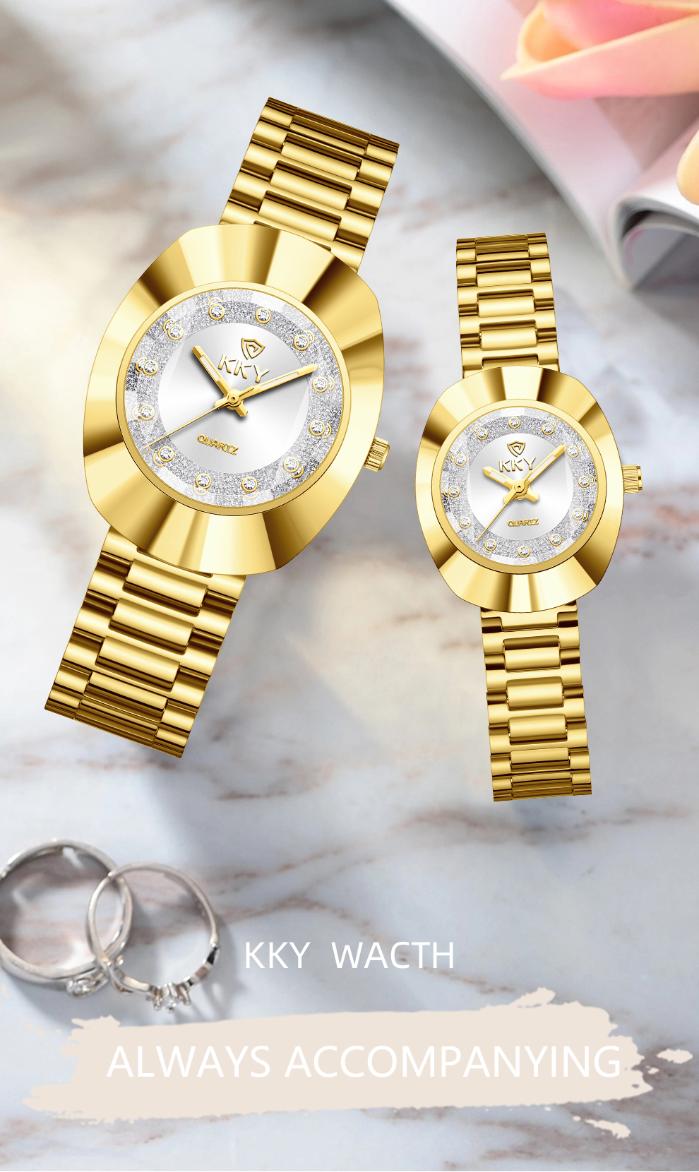CAINUOS New Style Diamond-Inlaid British Radar Style Gold Steel Band ...