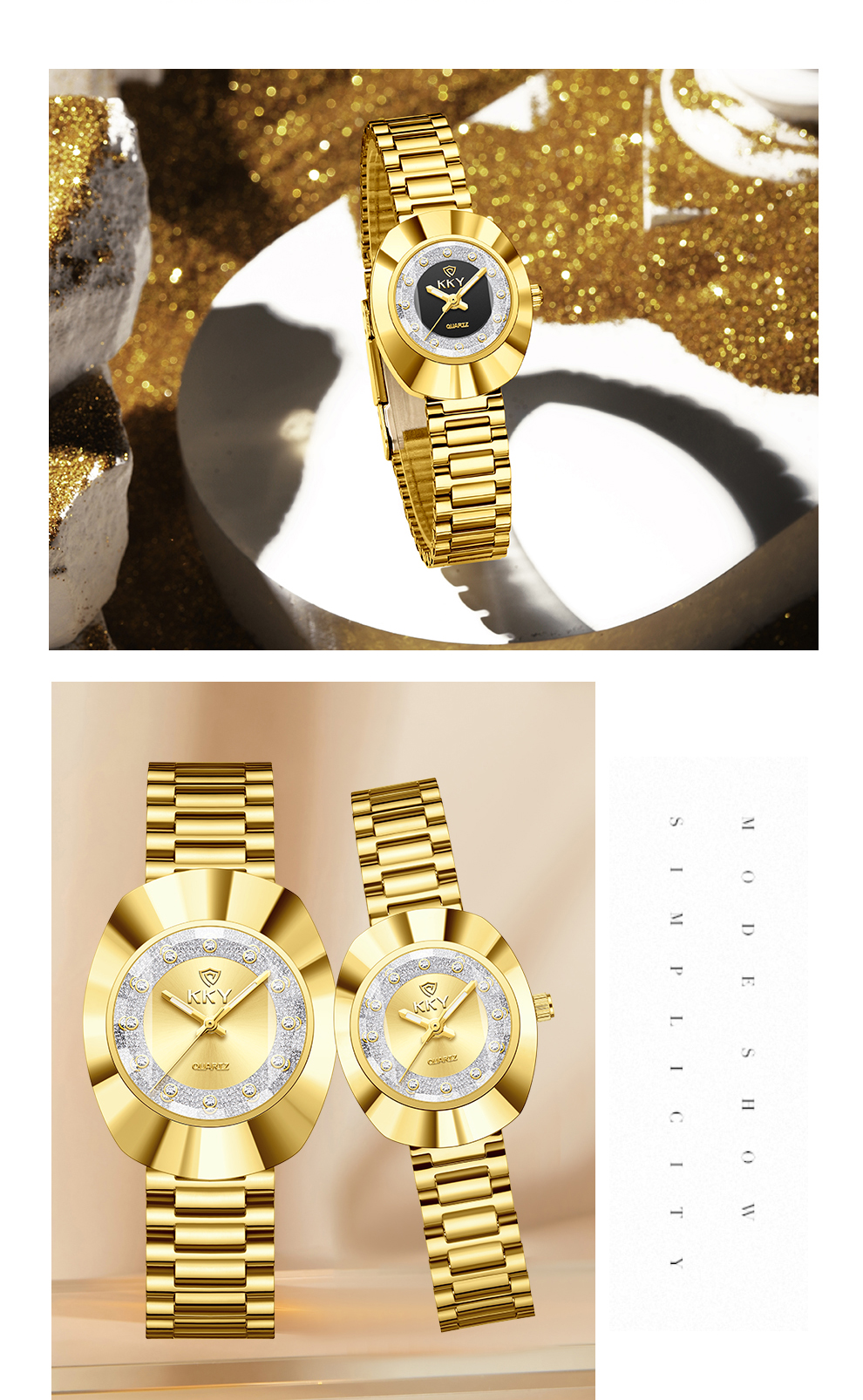 CAINUOS New Style Diamond-Inlaid British Radar Style Gold Steel Band ...