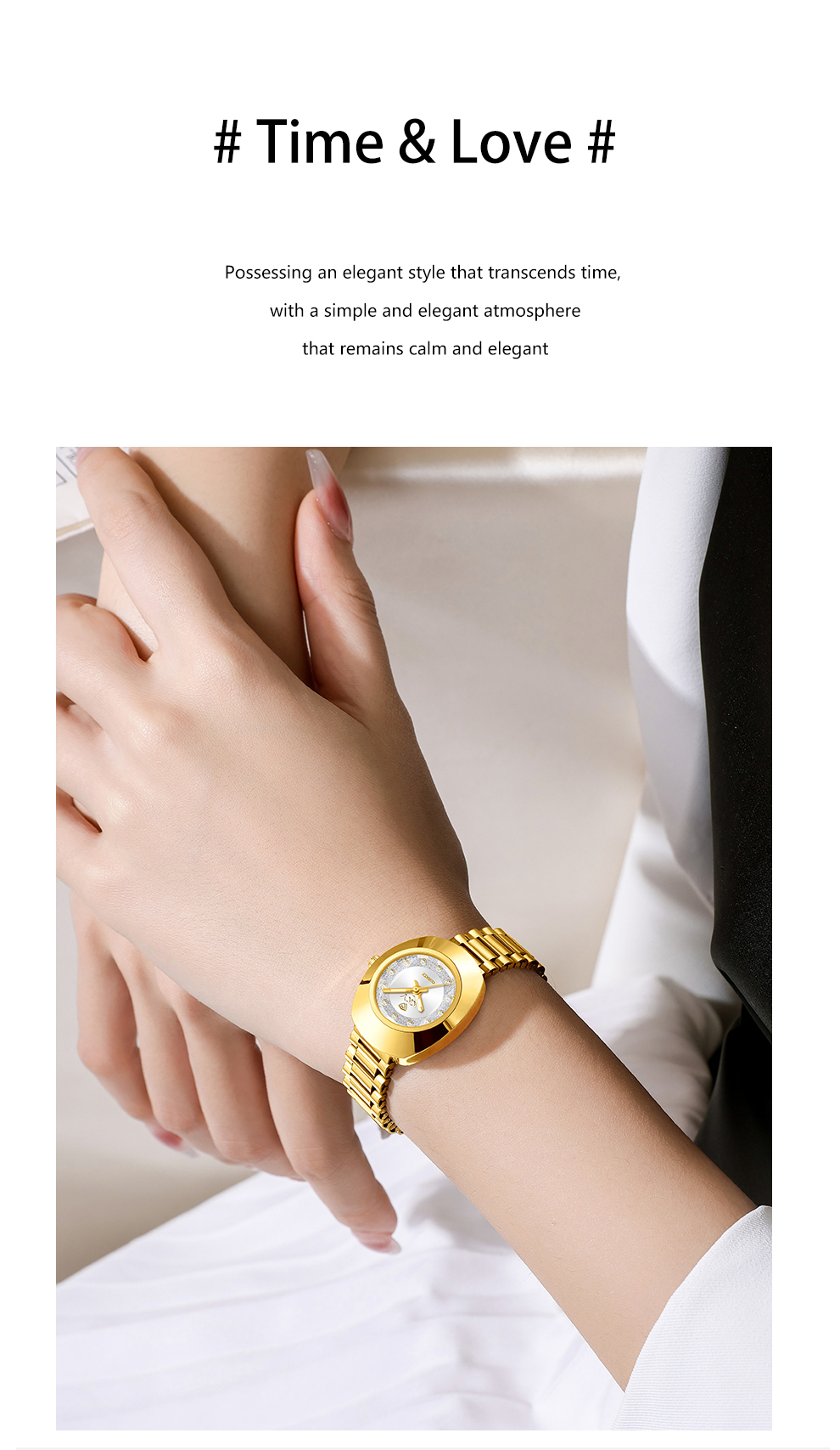 CAINUOS New Style Diamond-Inlaid British Radar Style Gold Steel Band ...