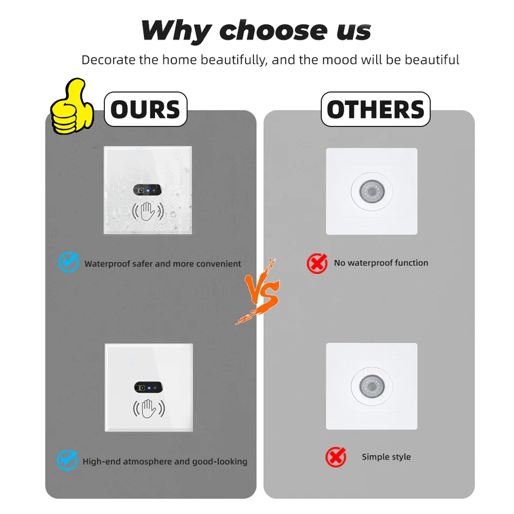 EU Standard Infrared Wall Light Switch with Smart IR Sensor, No Touch ...