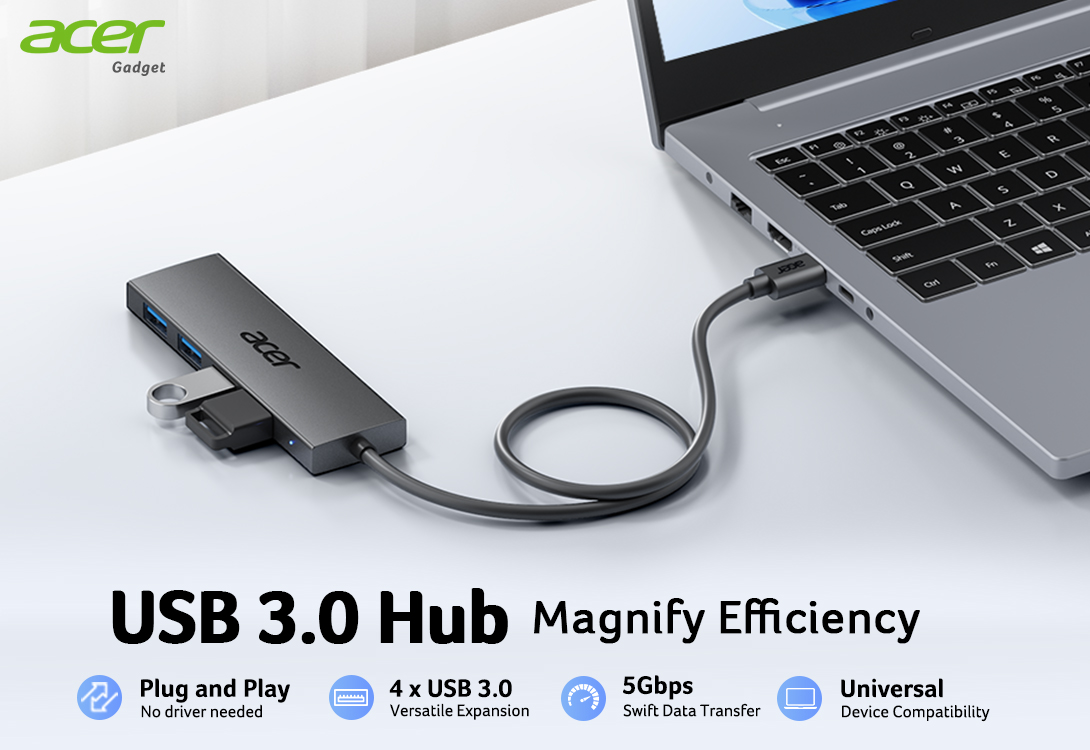 Acer USB Hub 4 Port USB 3.0 Splitter Ultra Slim Data 5Gbps Super Speed ...