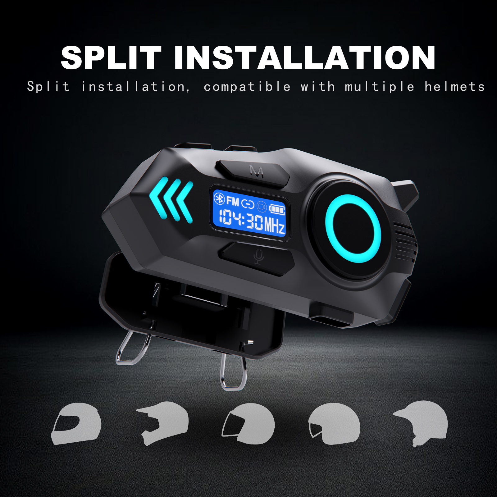 【K09】Motorcycle Intercome Helmet Headset Bluetooth Music Sharing FM ...