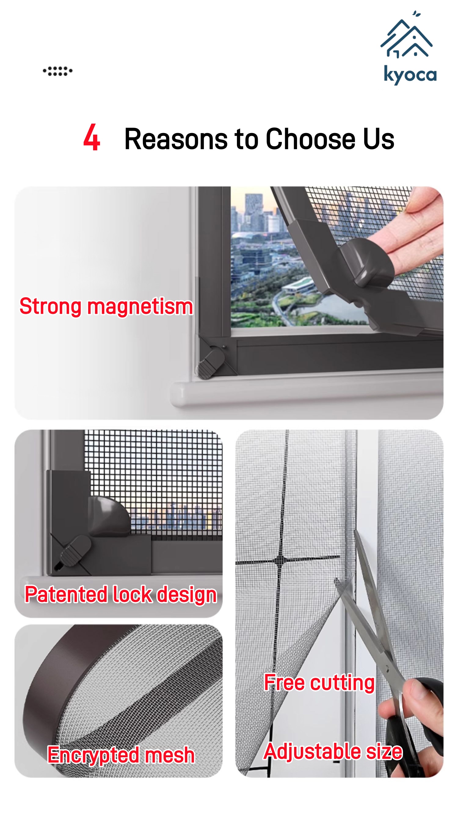 Kyoca (Patented Lock) DIY Magnetic Mosquito Net Adjustable Size Window ...