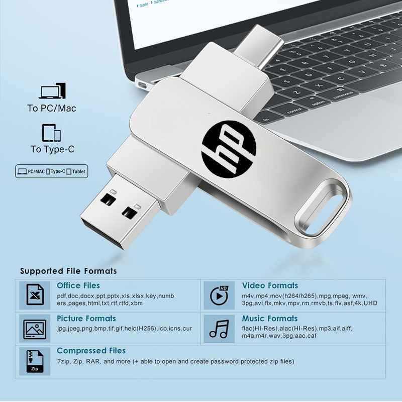 HP Original USB Flash Drive U Disk 128GB 256GB 512GB 1TB 2TB Mobile Phone Computer Multifunction ...