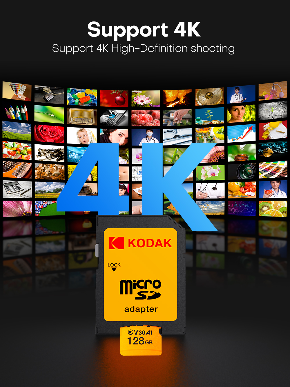 【FREE Adapter】KODAK Micro SD Card - UHS-I U3 V30 A1 Memory Card for Kodak Charmera, CCTV ...