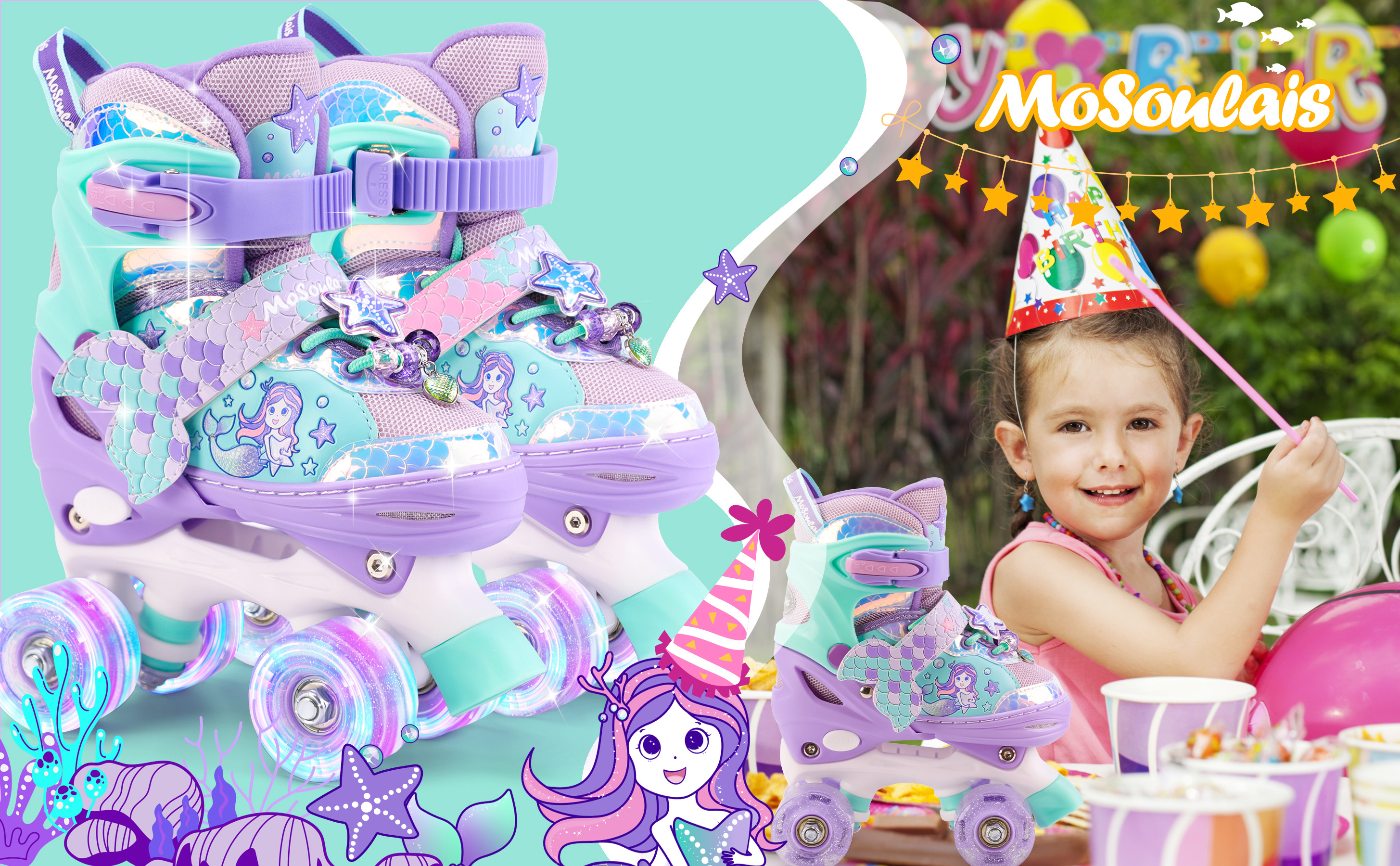 Mermaid kids skates, roller skates for boys and girls adjustable size ...