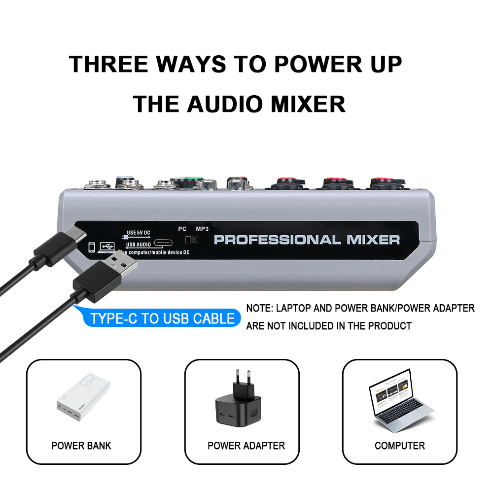 BOMGE Audio Mixer, Soundboard Mixing Console with 5-Channel Digital USB ...