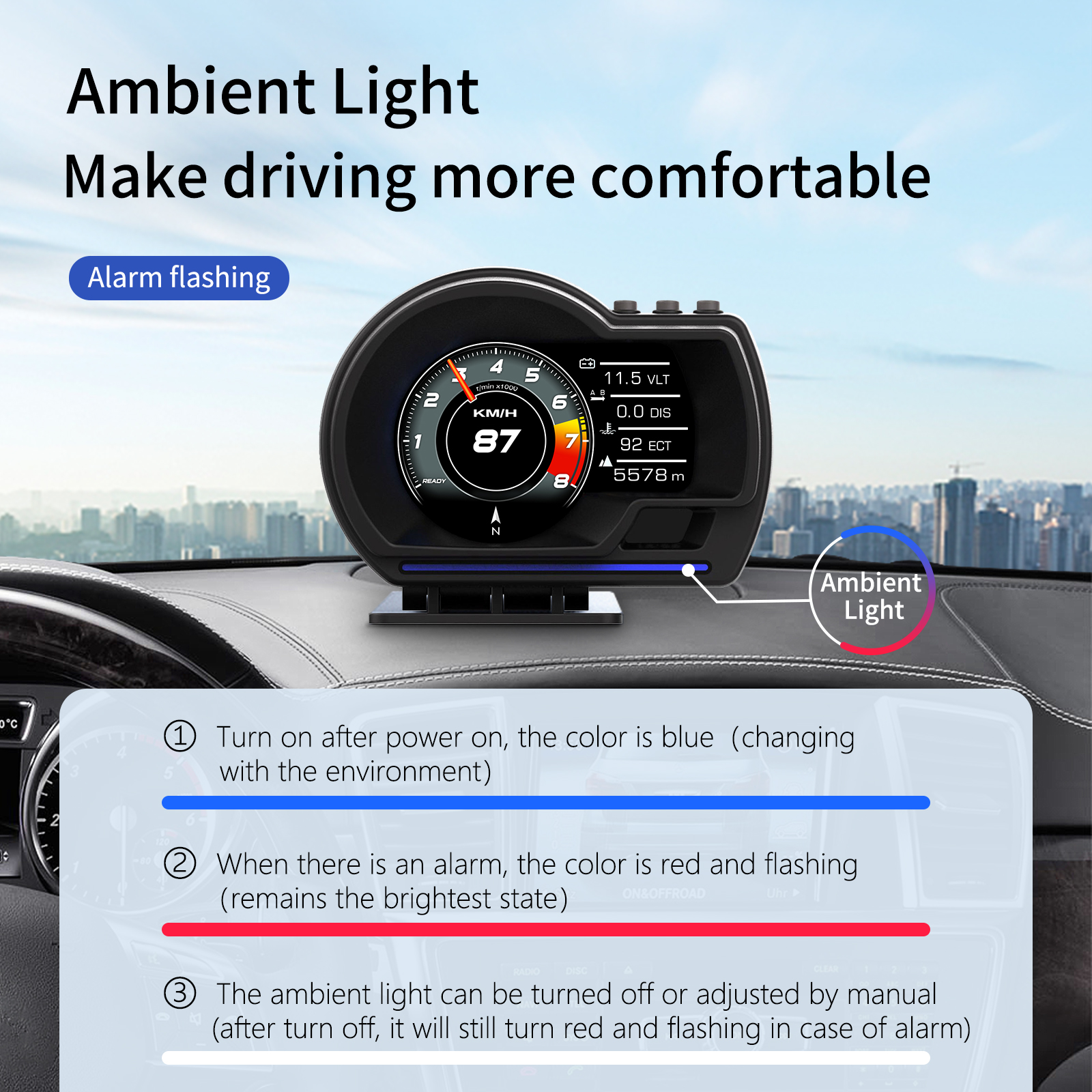 Car OBD Gauge OBD2 Meter Head Up Display Meter Digital Scanner Alarm ...