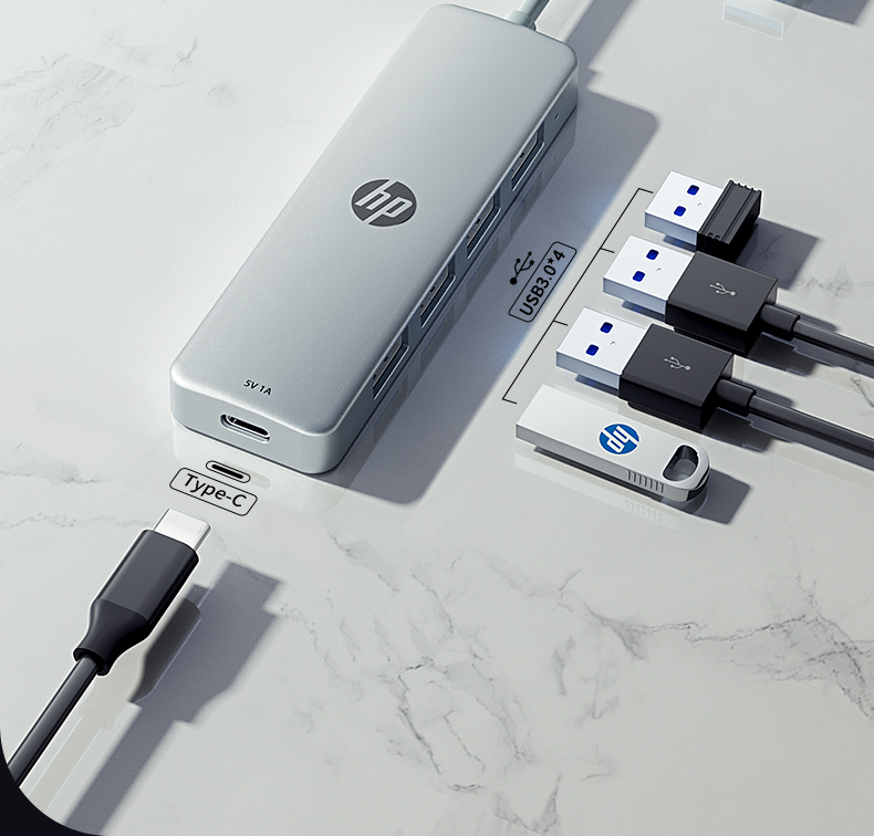 HP USB-A 3.0 Hub | 4-Port 5Gbps | Type-C Powered | ABS Metal Body ...