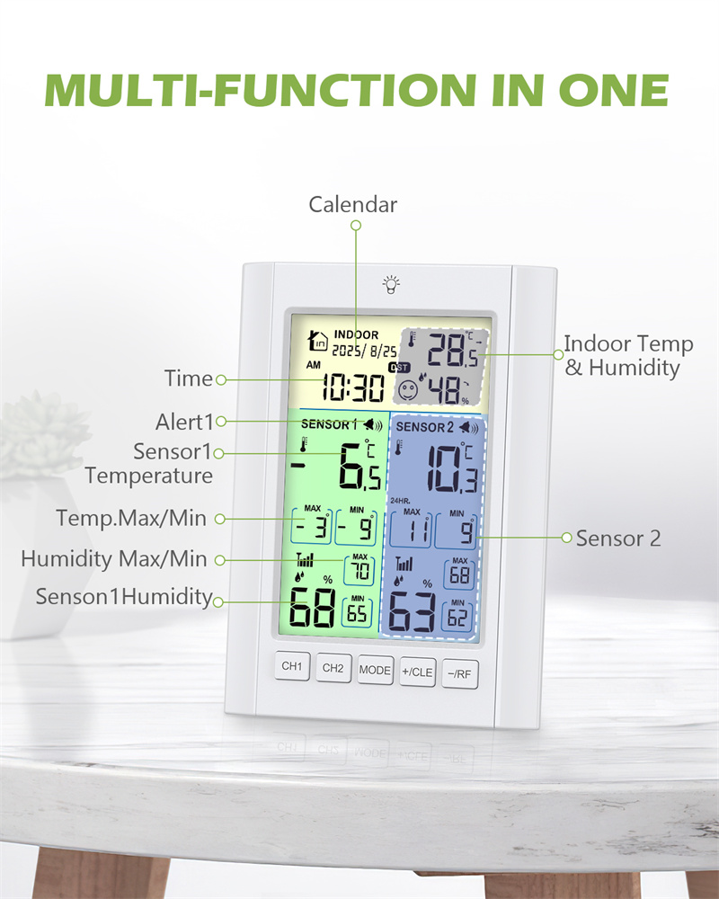 AMIR Digital Wireless Fridge and Freezer Thermometer Hygrometer with 2 ...